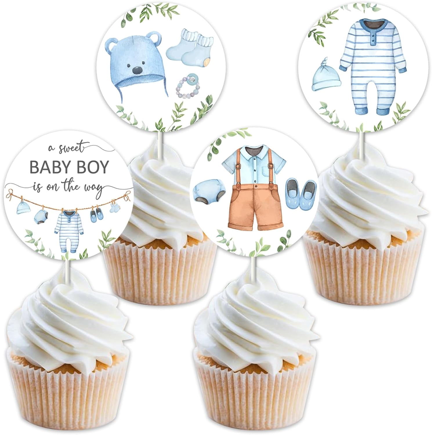 36pcs Blue Baby Clothes Cupcake Toppers for Boy, Boy Baby Shower ...