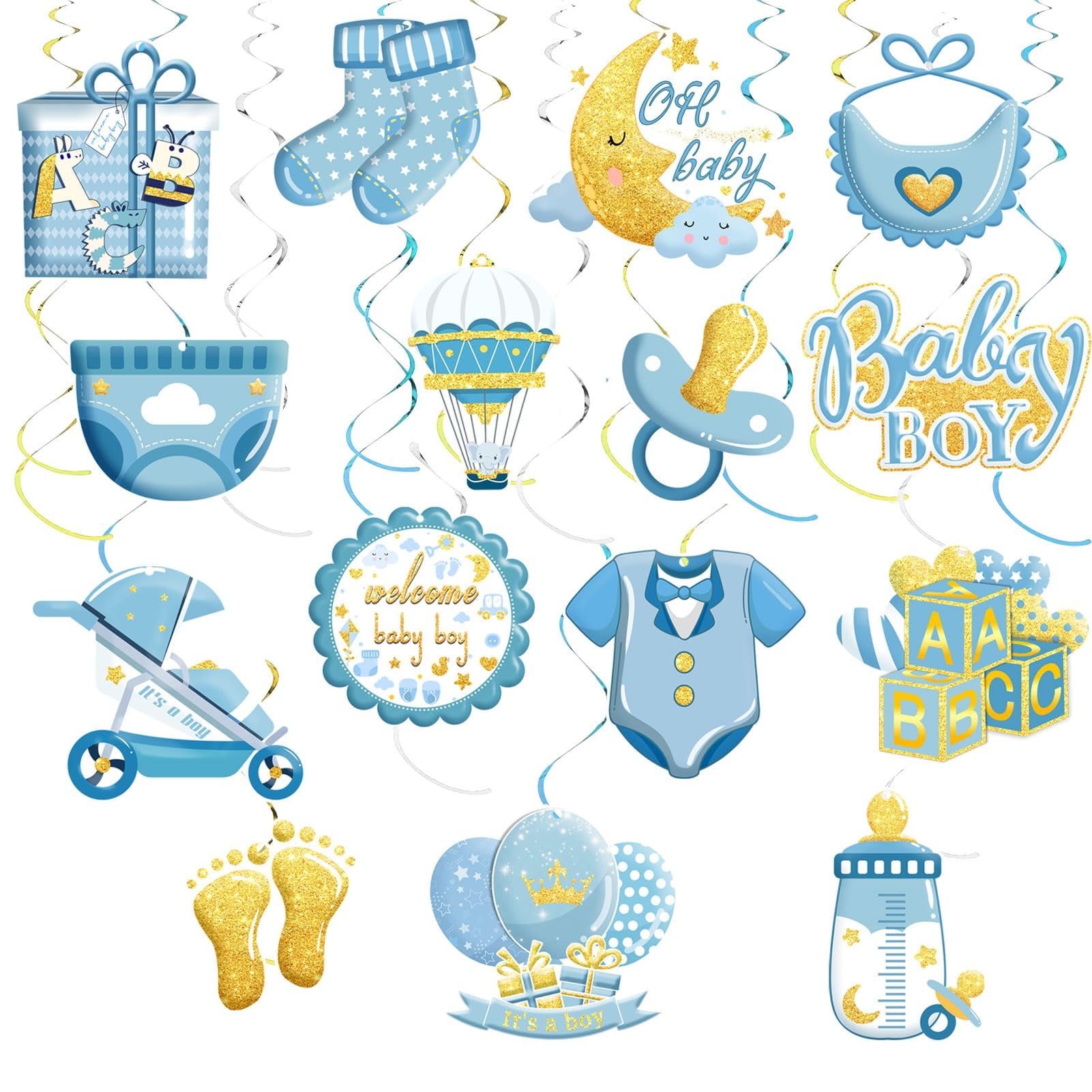 36pcs Blue Baby Shower MMF7 Party Hanging Swirls Decor, It's A Boy ...