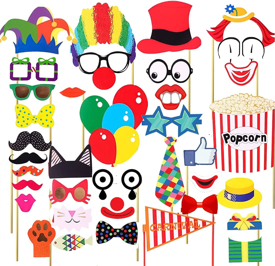 36pcs Circus Photo Booth Props with Sticker Funny Carnival Theme Party ...