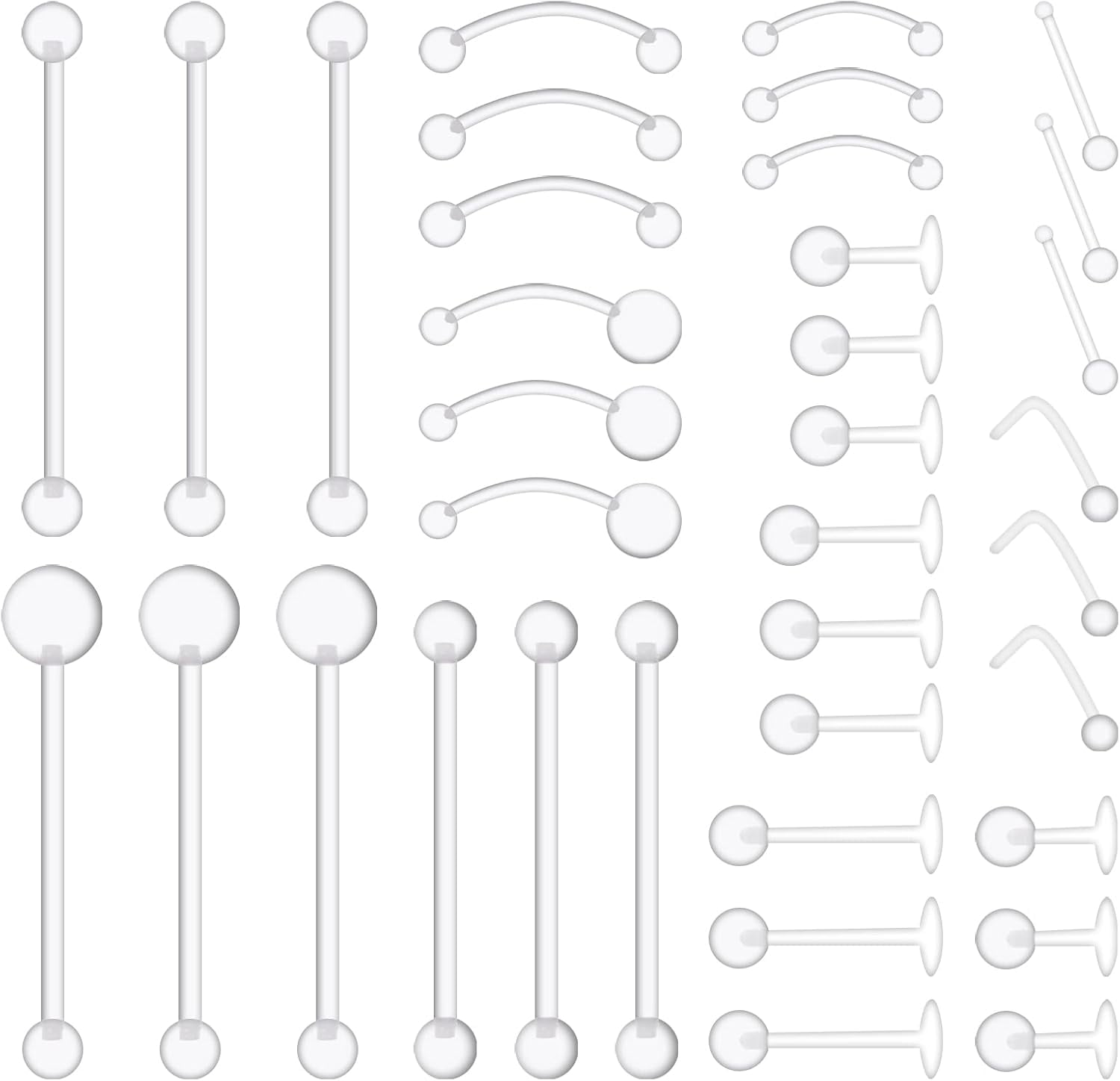 36pcs Clear Piercing Jewelry Clear Piercing Retainers Set Plastic Nose ...