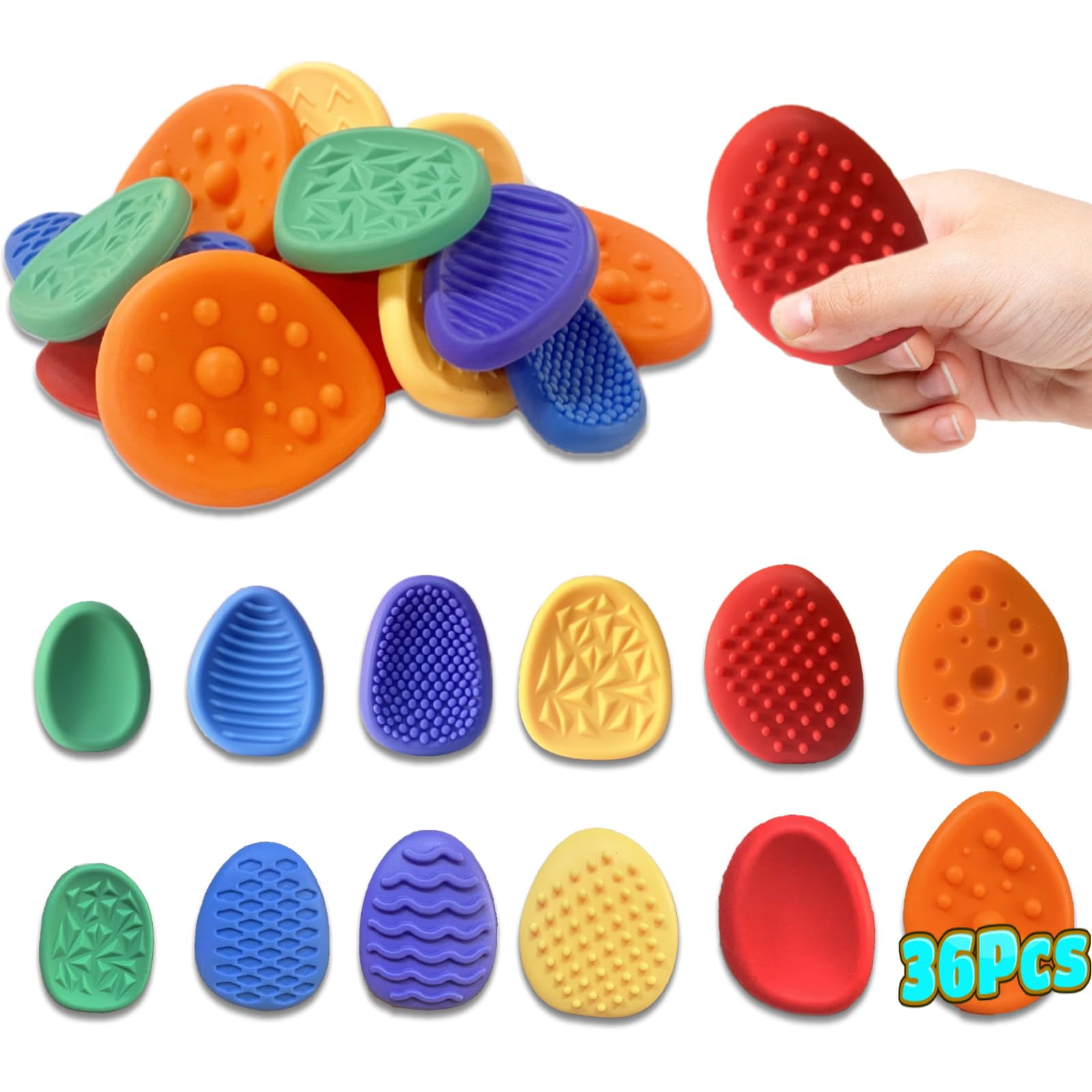 36pcs Color Random Fidget Toys Sensory Stone for Kids，Textured Soft ...