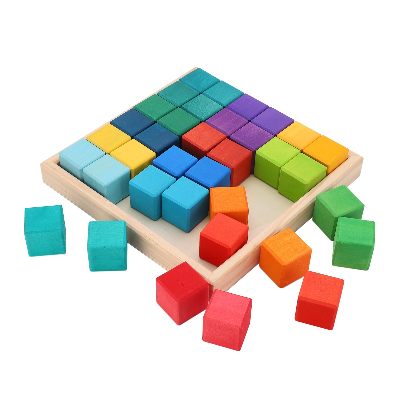 36pcs Colorful Wooden Stacking Up Building Blocks Hard Texture Colorful ...