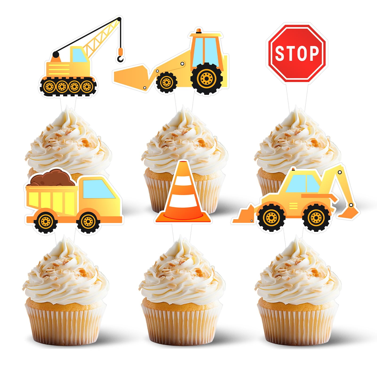 36pcs Construction Cupcake Toppers, Dump Truck RST1 Excavator Tractor ...