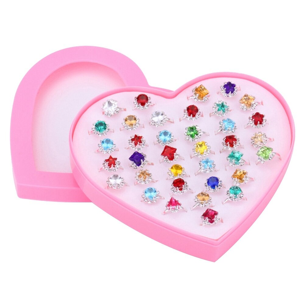 36pcs Crystal Children Rings with Heart Shape Display Case for Kids ...