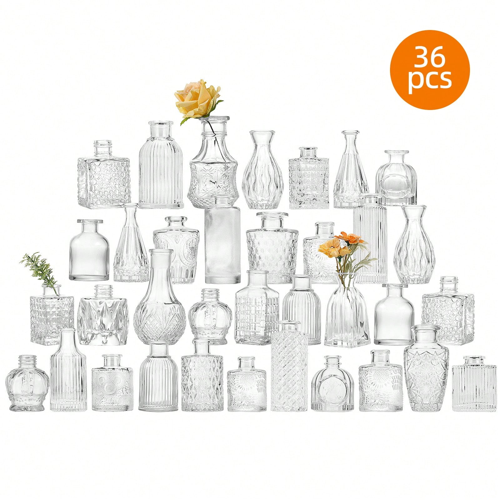 36pcs Glass Bud Vase Set, Small Vases For Flowers, Clear Bud Vases For ...