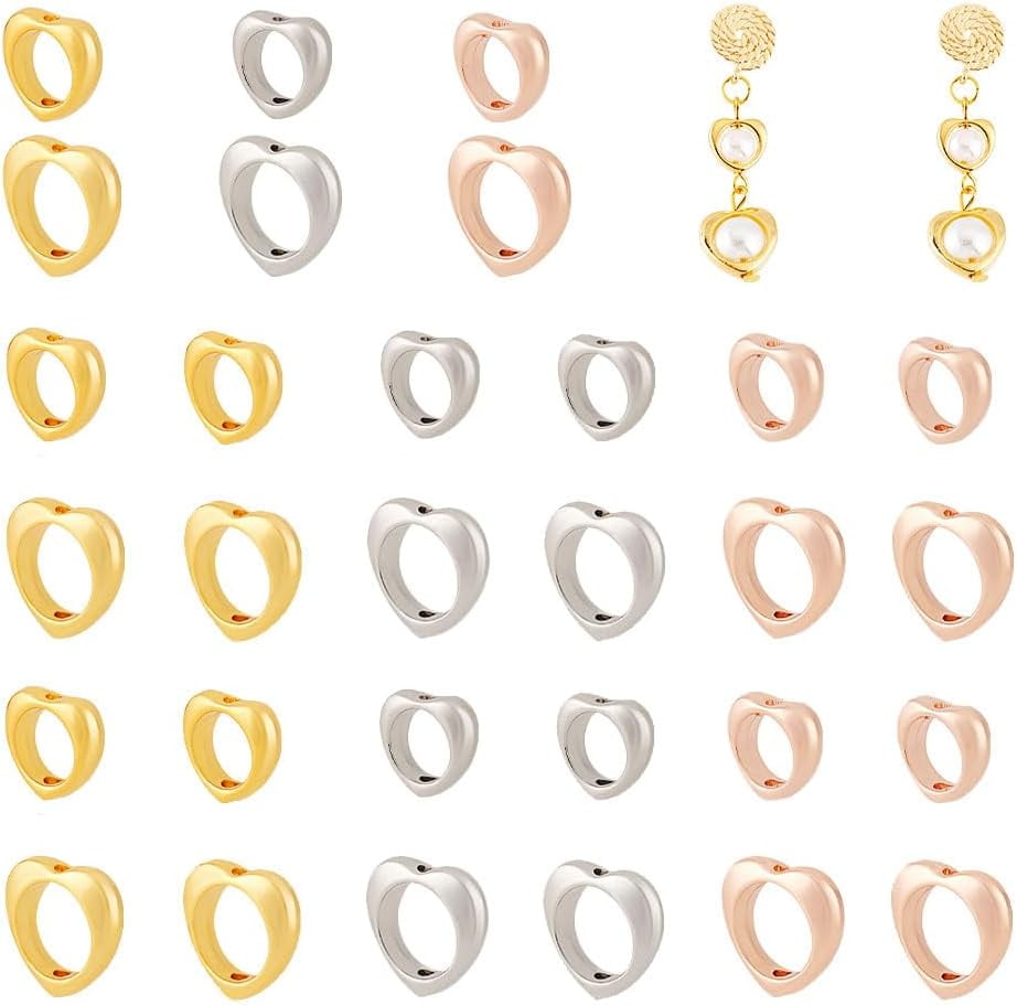 36pcs Heart Bead Frames 2 Sizes Double Hole Frame Hollow Heart Spacer ...