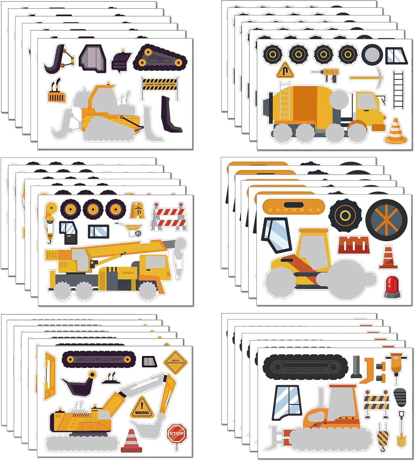 36pcs Make a face Stickers for Kids, Construction Truck Stickers Boys ...