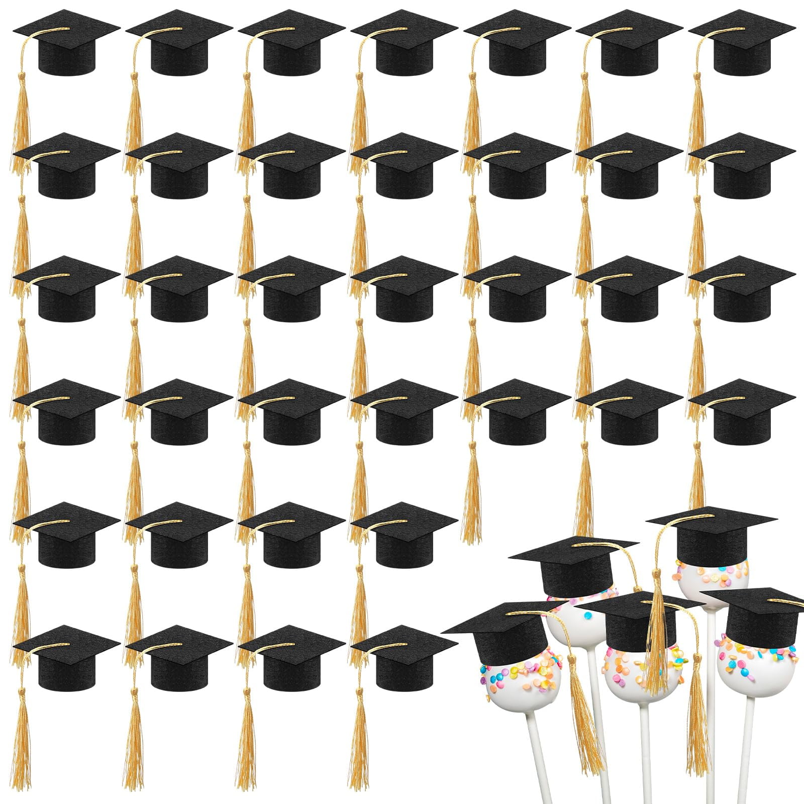 36pcs Mini Graduation Cap Lollipop Toppers Black KMC2Felt Graduation ...