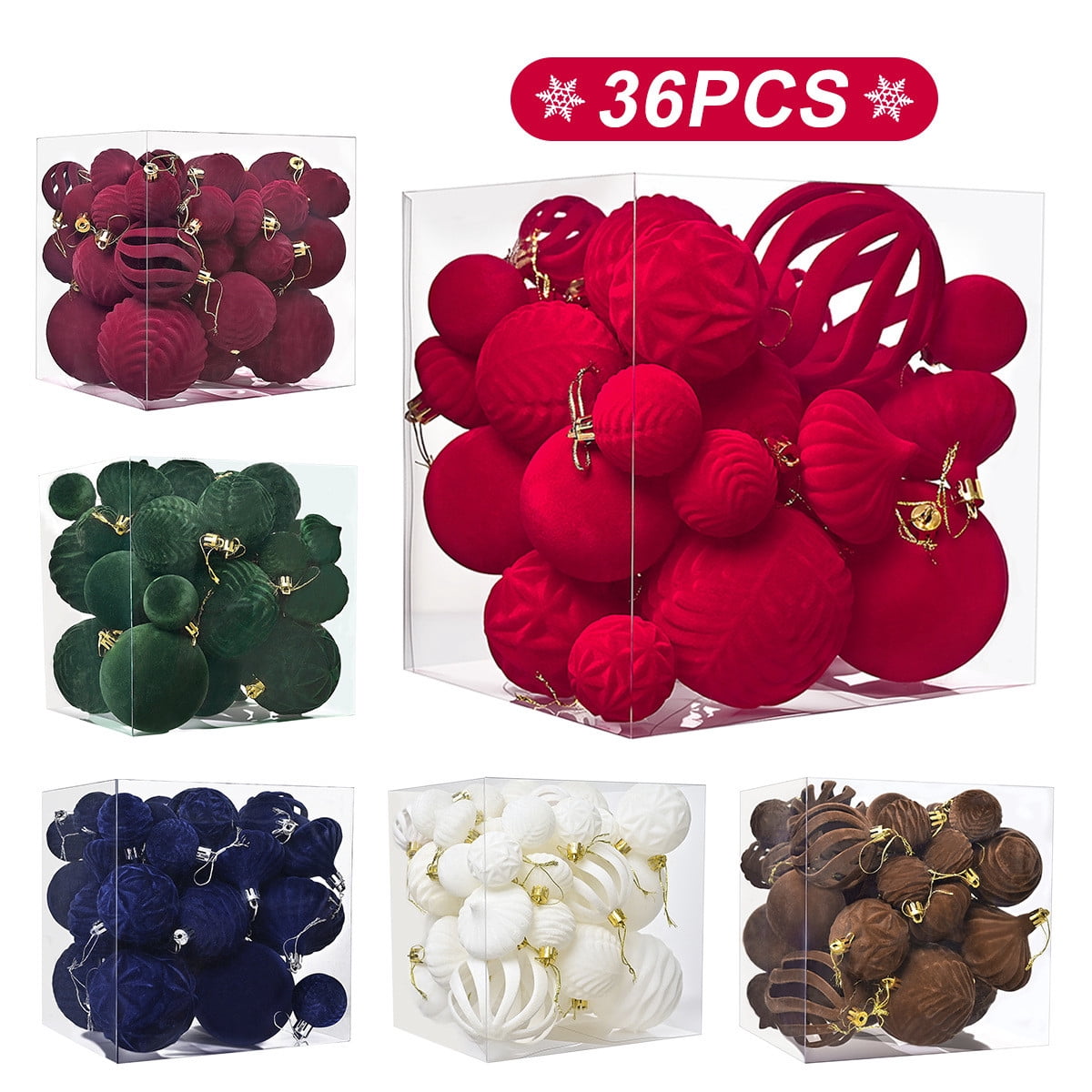 36pcs Special-Shaped Flocking Christmas Balls - Painted Velvet Balls ...