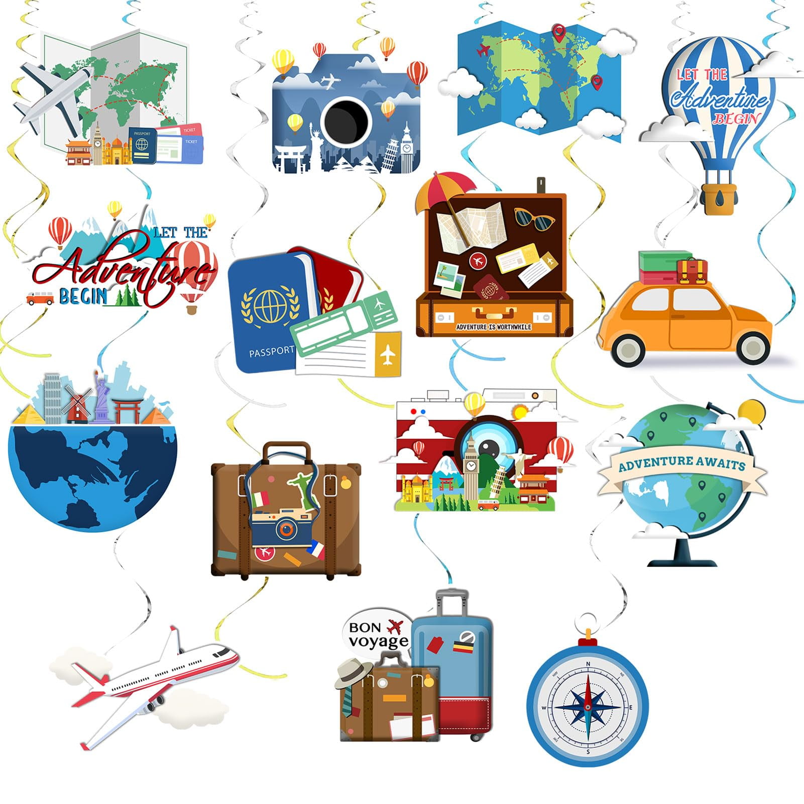 36pcs Travel Themed Hanging Swirl Decorations KKS1 Let The Begin Bon ...