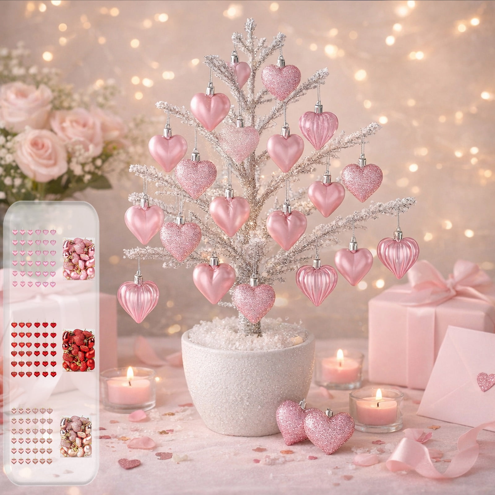 36pcs Valentine's Day Heart Hanging Ornaments - Romantic Red Pink Heart ...