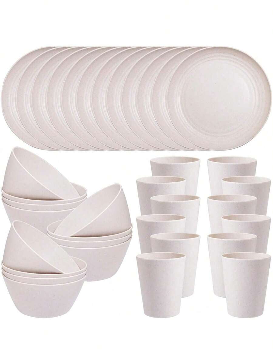 36pcs Wheat Straw Dinnerware Set Of 12, Plates And Bowls Set,Reusable ...