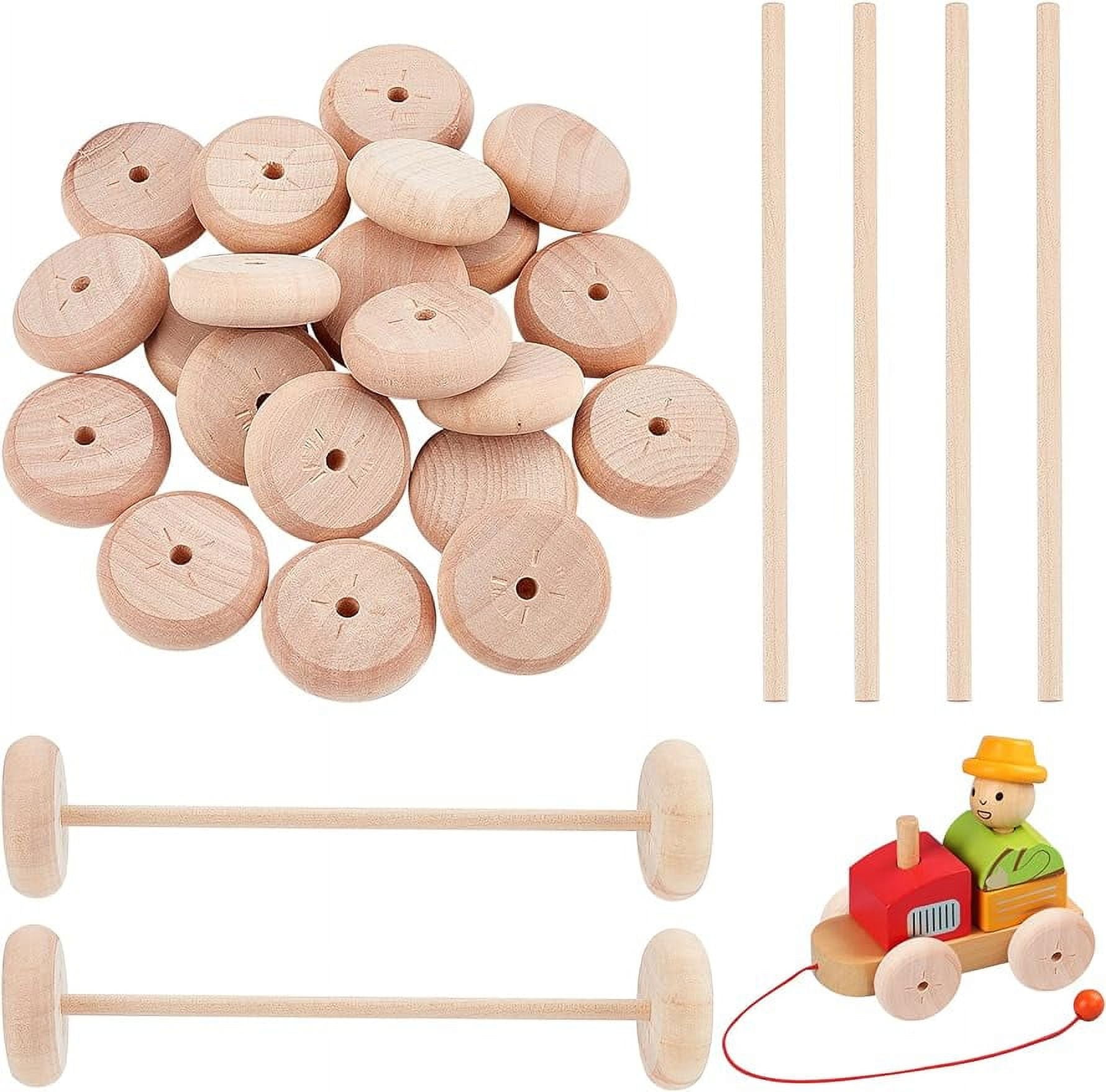 36pcs Wood Wheels Kit Unfinshed Wooden Wheel with Wooden Sticks Wooden ...