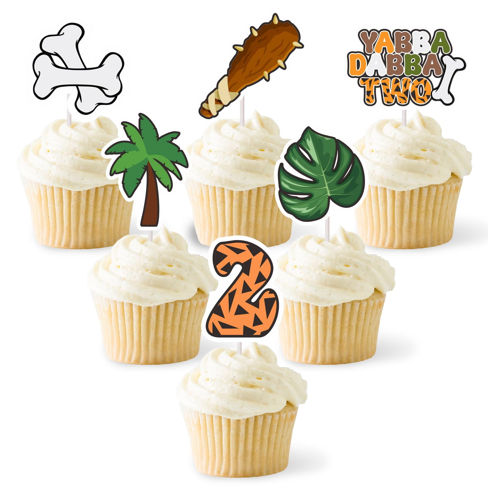 36pcs Yabba Dabba TWE5 Two Cupcake Topper, Caveman Theme Party Cake ...