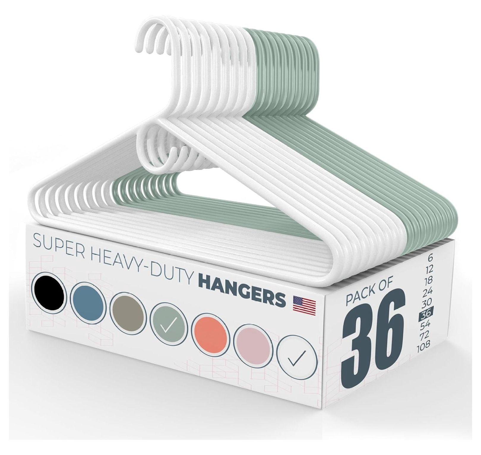 36pk Made in USA Super Heavy Duty Plastic Clothes Hangers Bulk, 20 30 ...