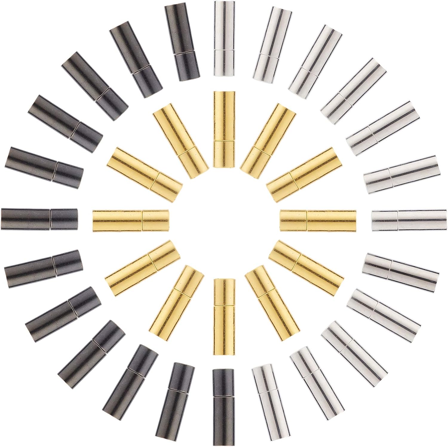 36sets 3 Colors 17.5x5mm Tube Brass Bayonet Clasps Bayonet Curved Tube ...