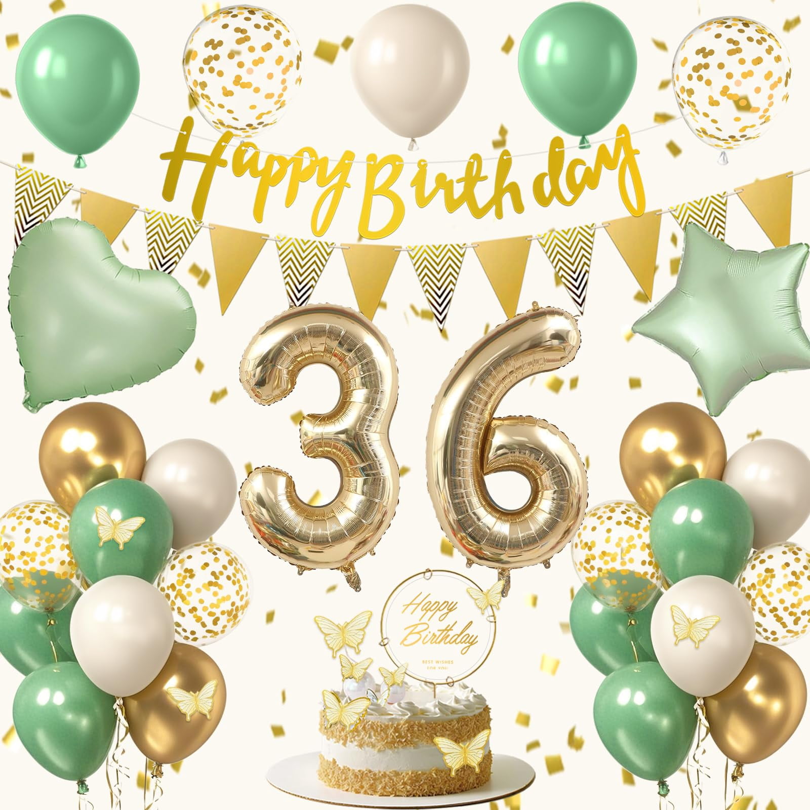 36th Sage Green Birthday Decorations, Boho BSL1 Green White Balloons ...