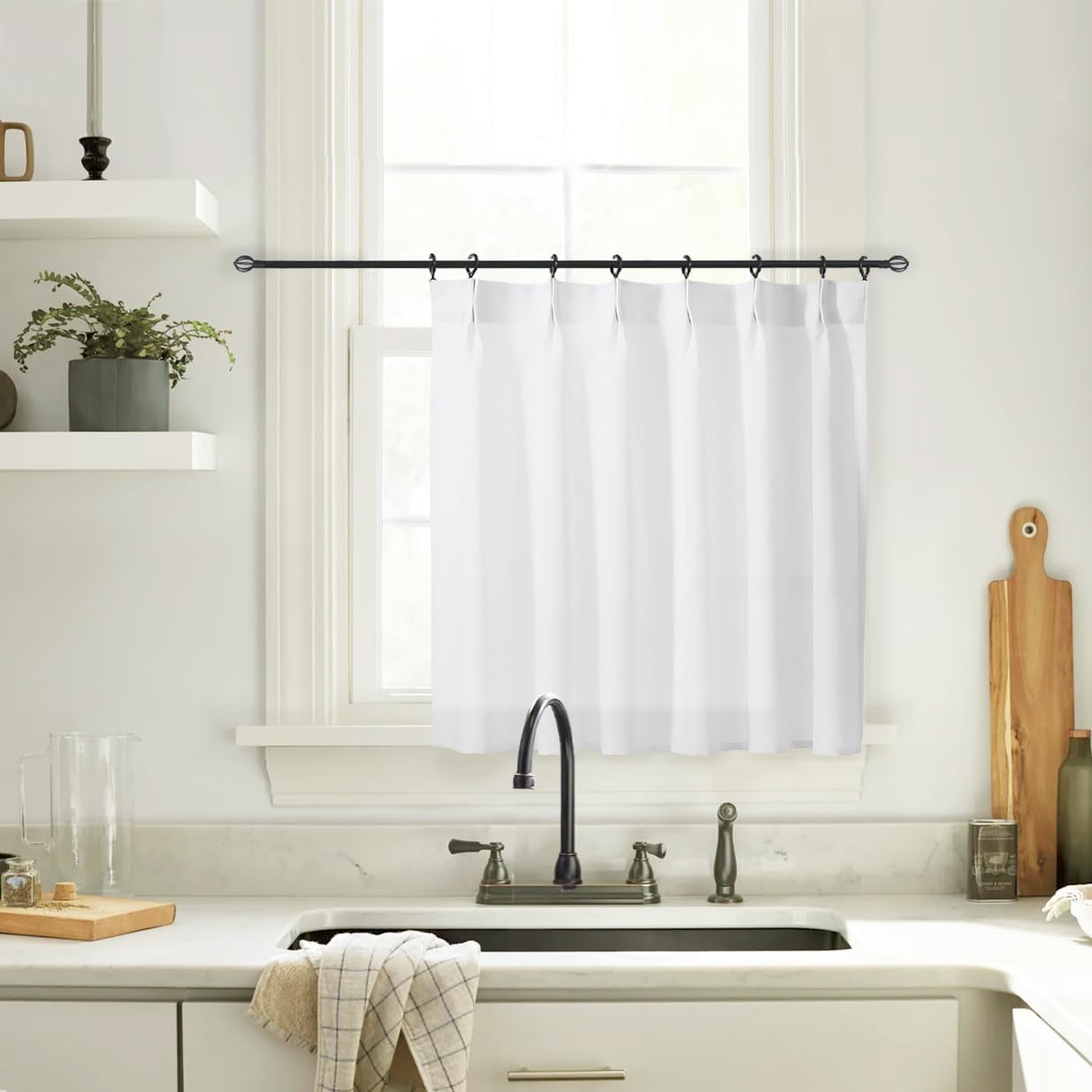 36x24 Inch Length White Kitchen Window Cafe Curtains Over Sink,Modern ...
