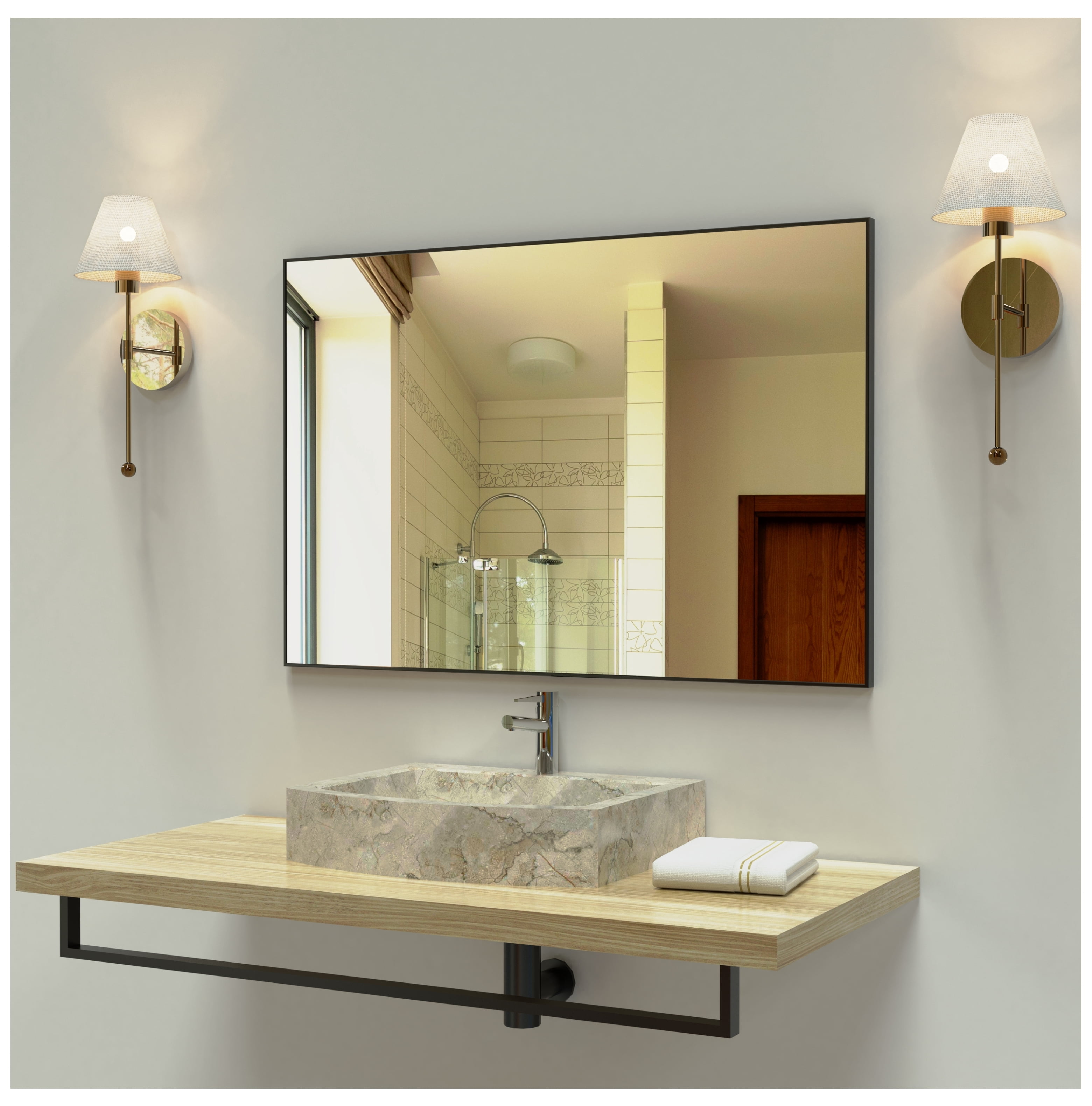36x24 inches Modern Black Bathroom Mirror with Aluminum Frame Vertical ...