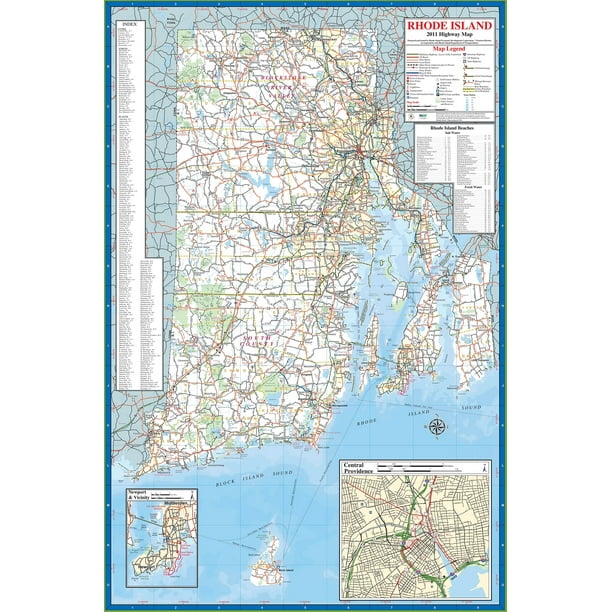 36x24in Detailed Rhode Island Highway Map with Cities and Towns ...