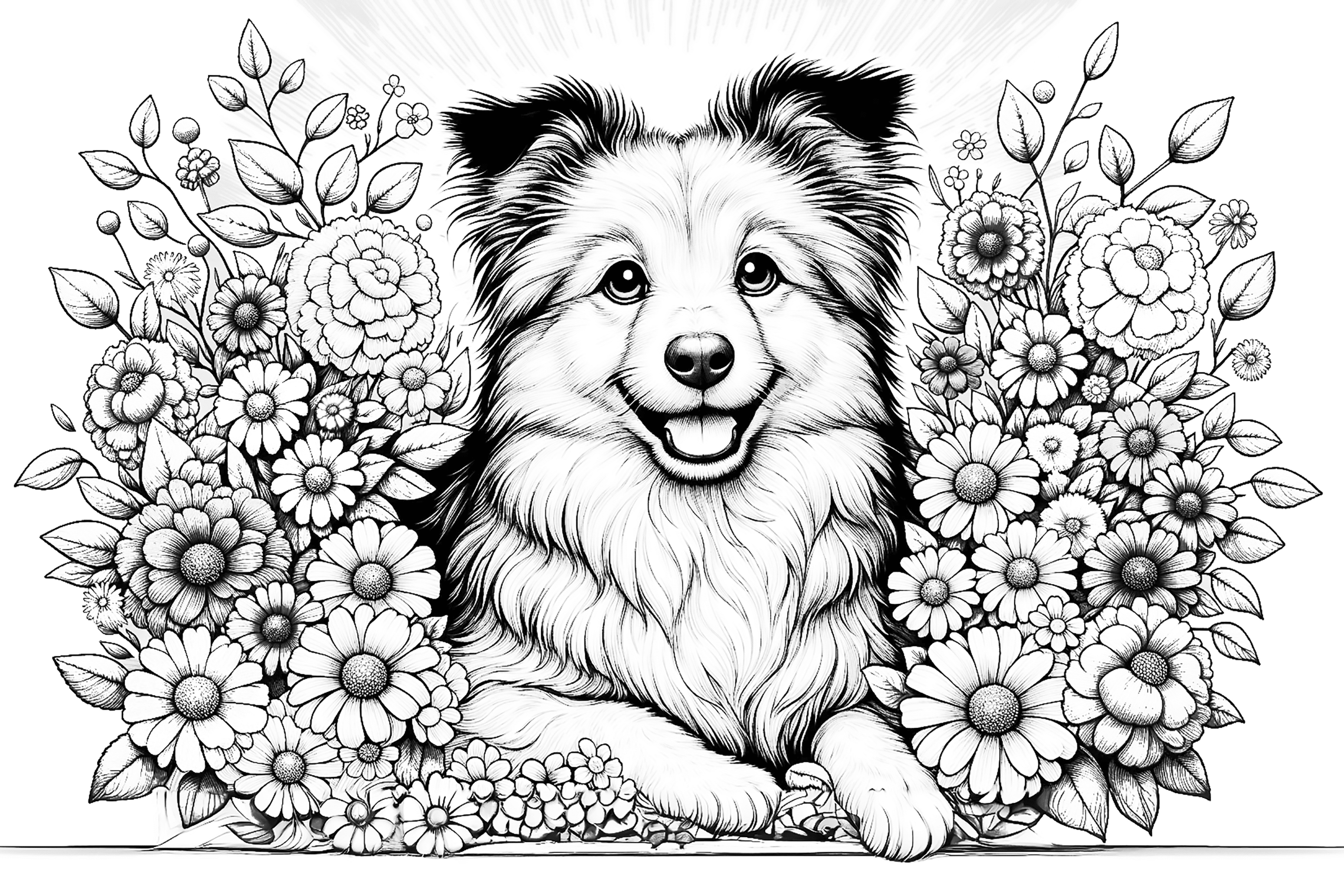 36x24in Shetland Sheepdog Sheltie surrounded by an assortment of ...