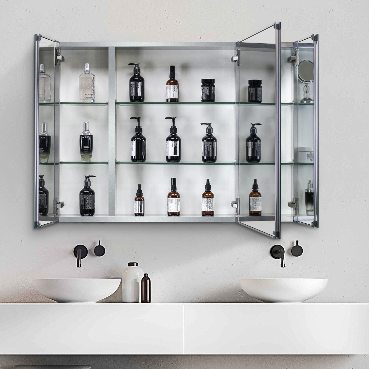 36x26 inch Aluminum Bathroom Medicine Cabinet Adjustable Glass Shelves ...