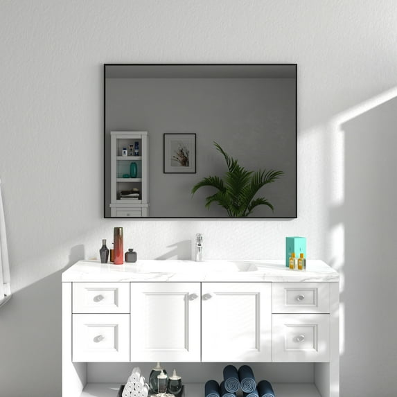 36x36 Inch Rectangular Aluminum Framed Wall Bathroom Vanity Mirror in ...
