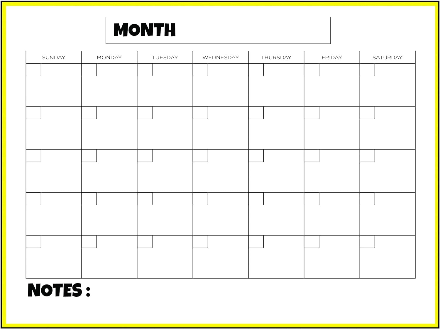 36x48 Dry Erase Whiteboard Calendar with Notes Section, Jumbo Wall ...