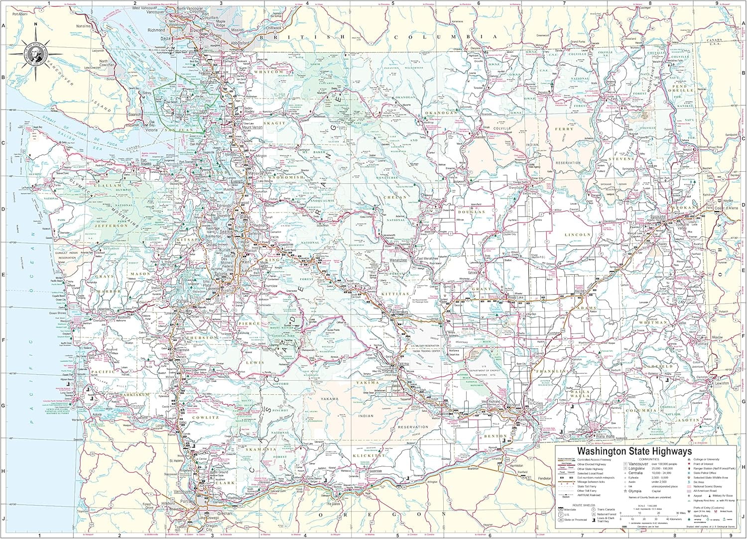36x50 Washington State Official Executive Laminated Wall Map - Walmart.com