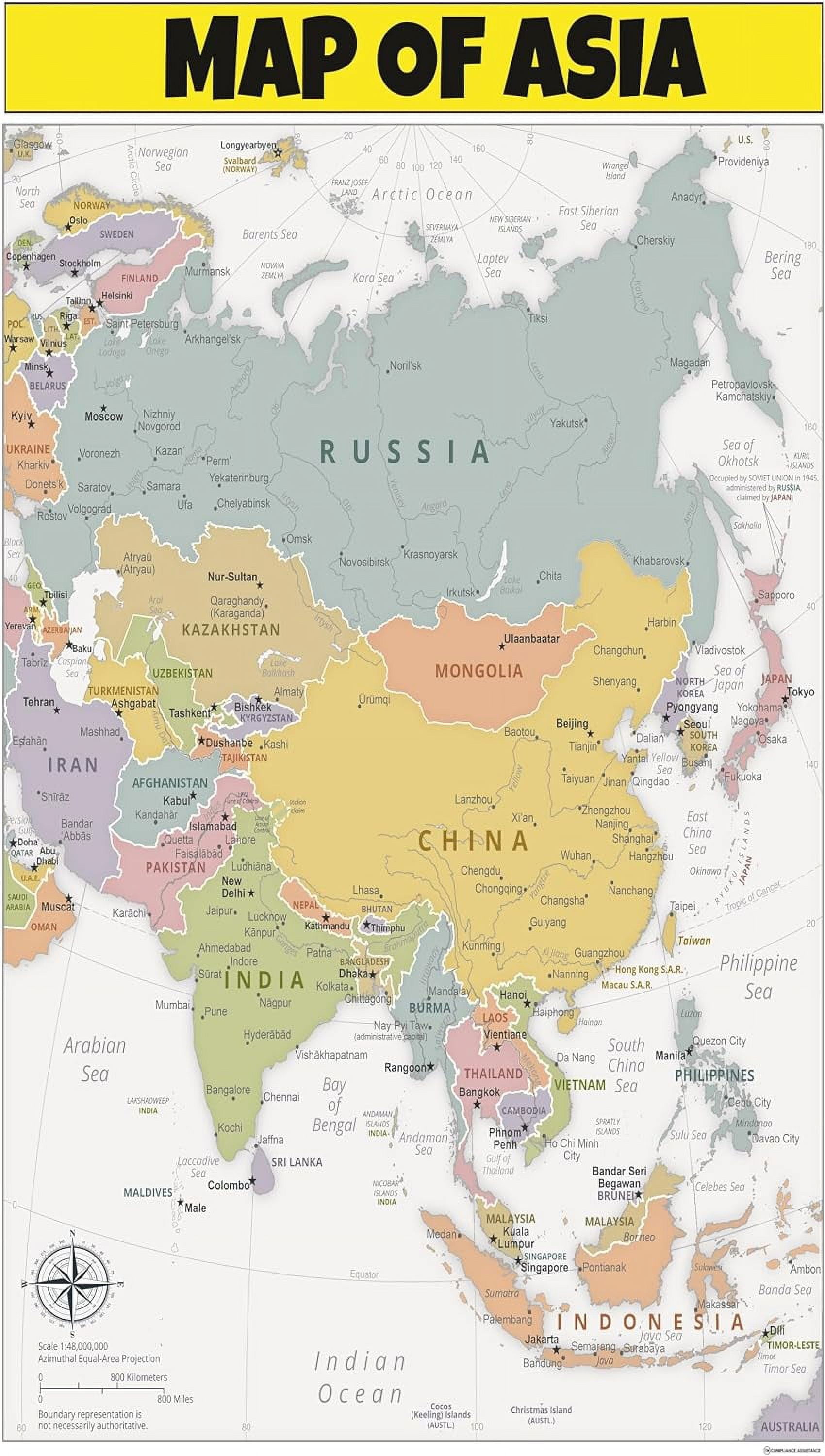 36x60 Map of Asia - Laminated Wall Map Poster Print Perfect for ...