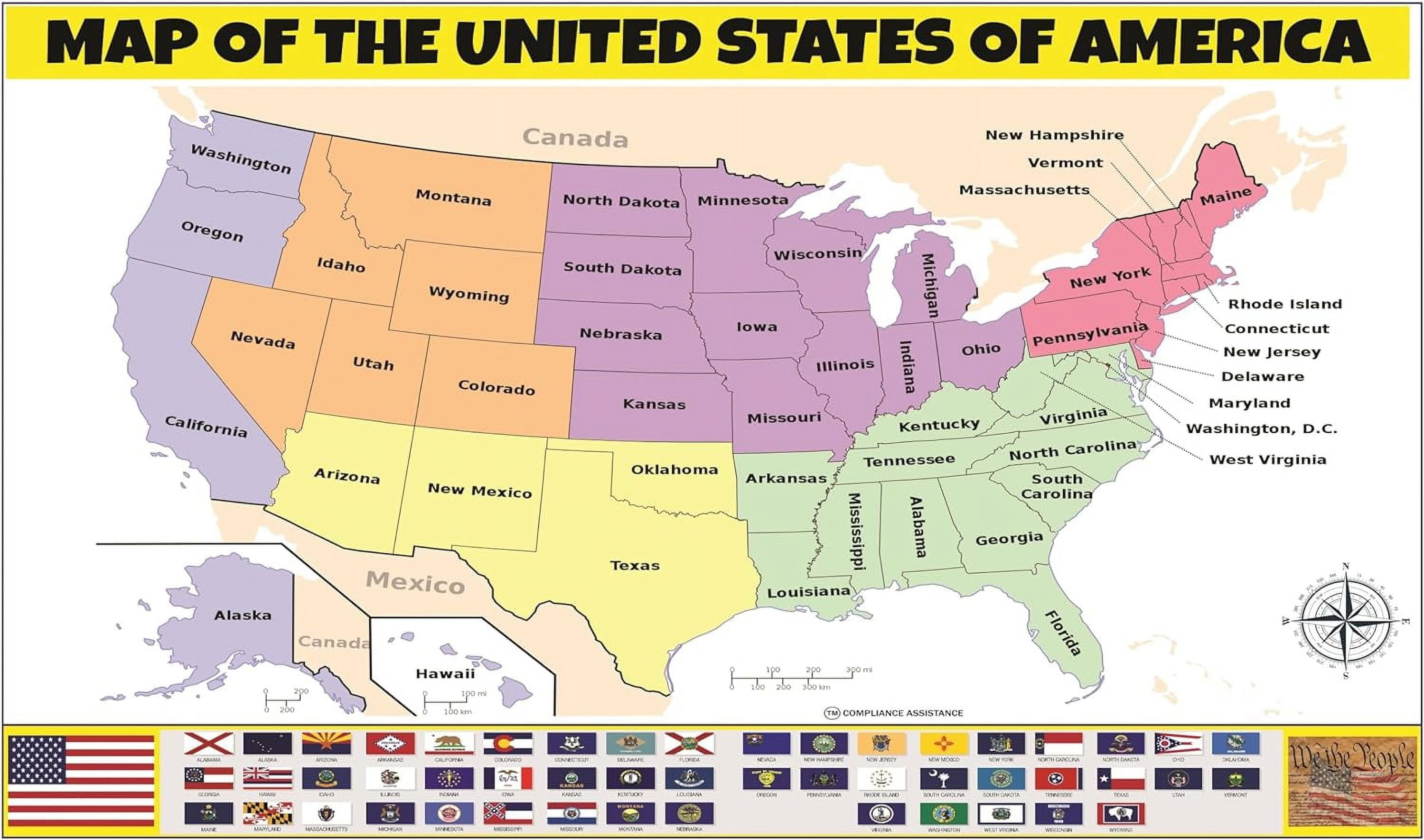 36x60 Map of USA - Laminated Wall Map Poster Print Perfect for ...