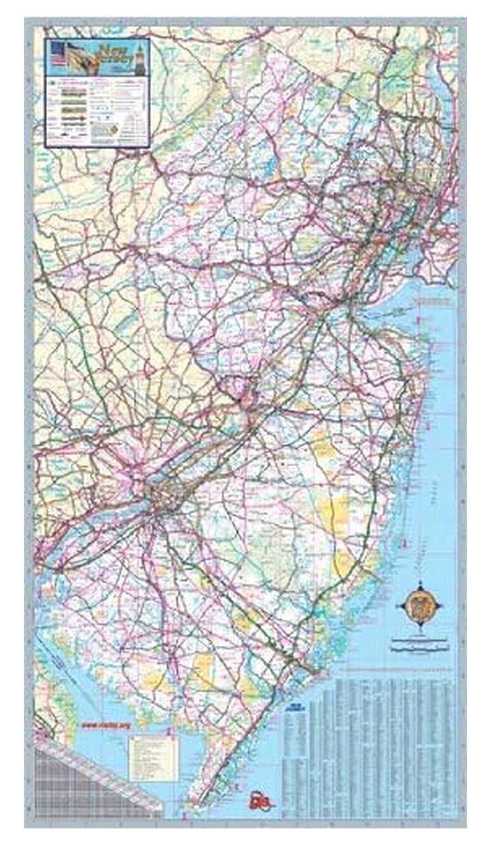 36x64 New Jersey State Official Executive Laminated Wall Map full color ...
