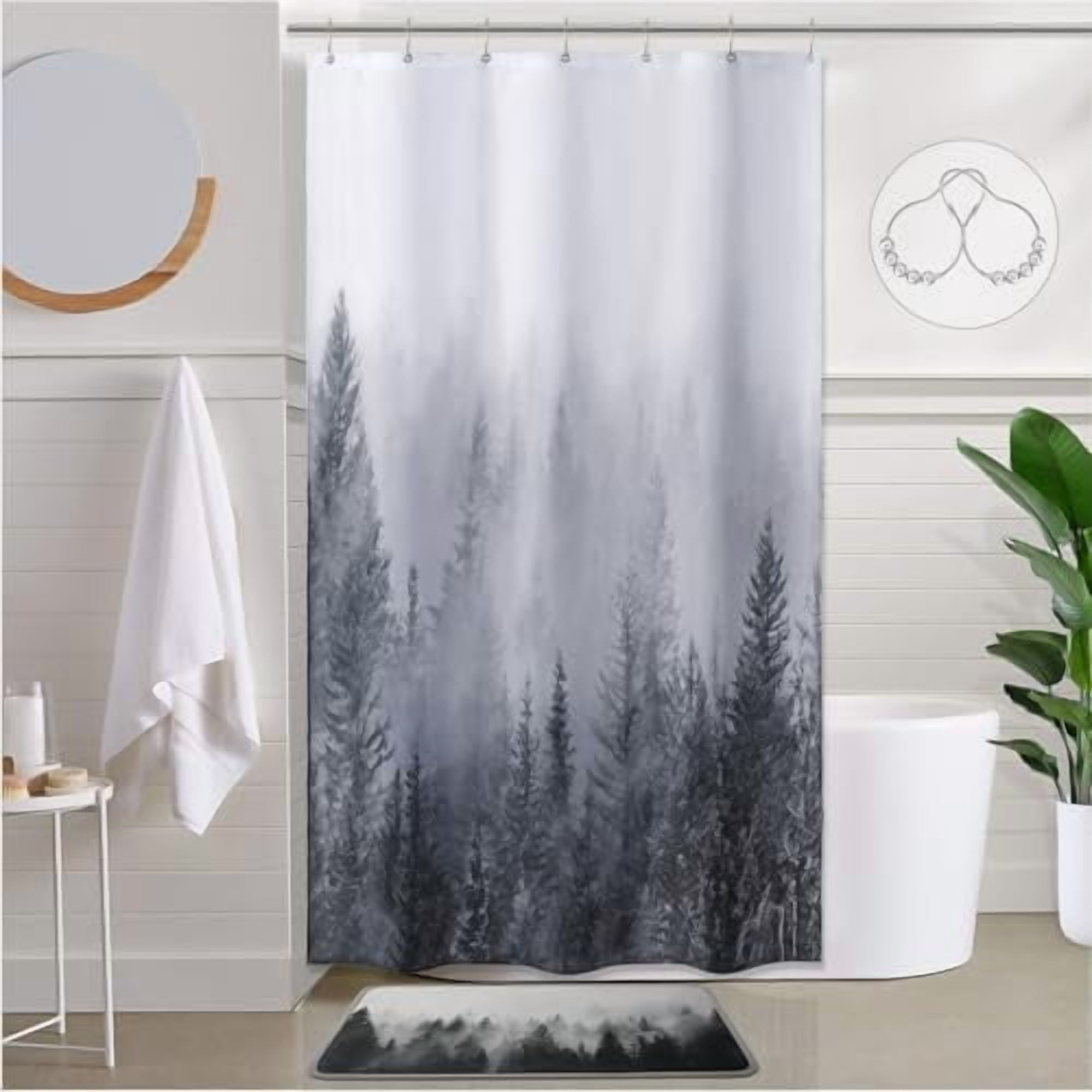 36x72 Misty Forest Stall Shower Curtain for Small Bathroom, Grey Half ...