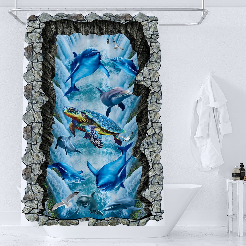 36x72h Dolphin Shower Curtains Underwater World Marine Life Fabric Bath ...