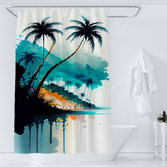 36x72h Seaside Scenery Shower Curtains Beach Coconut Tree Bath Curtains ...