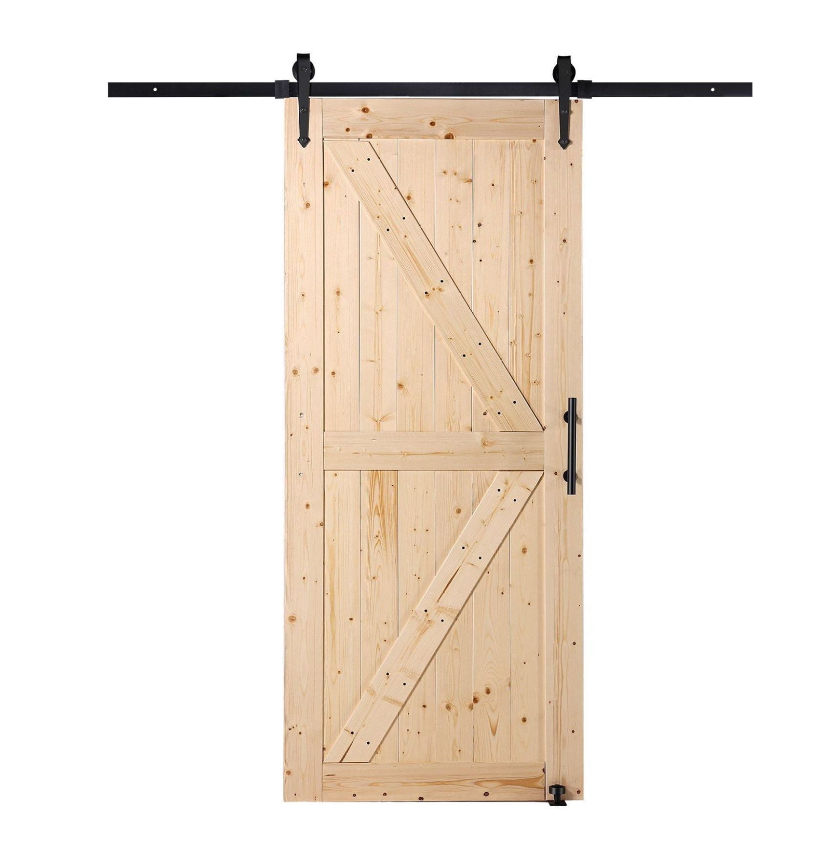 36x84 Barn Door Kit - Spruce Wood Sliding Door, Floor Guide & Handle ...