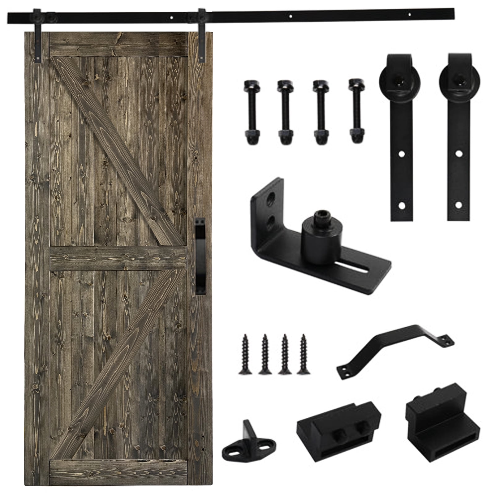 36x84 Sliding Barn Door with 6.6FT Hardware Kit & Handle, K Frame ...
