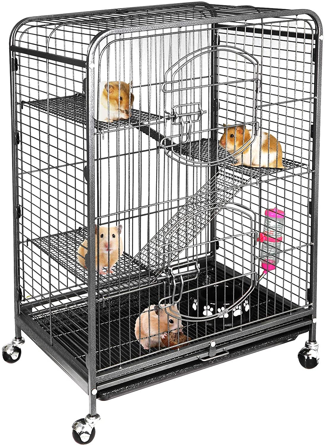 37.2 Inches Metal Ferret Cage Chinchilla 4 Tiers Small Animal Cage with ...