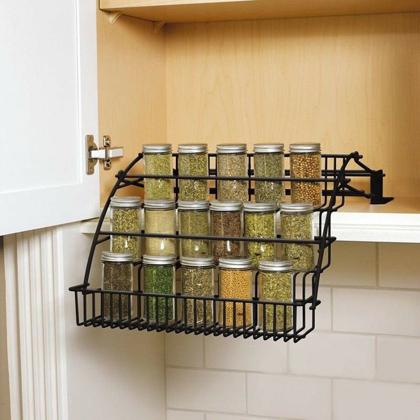 37*27*20cm 3 Tier Black Pull down Cabinet Spice Rack Organizer,Metal ...