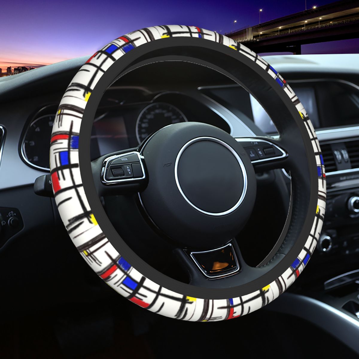 37-38cm Piet Mondrian Style Abstract Art Auto Car Steering Wheel Cover ...