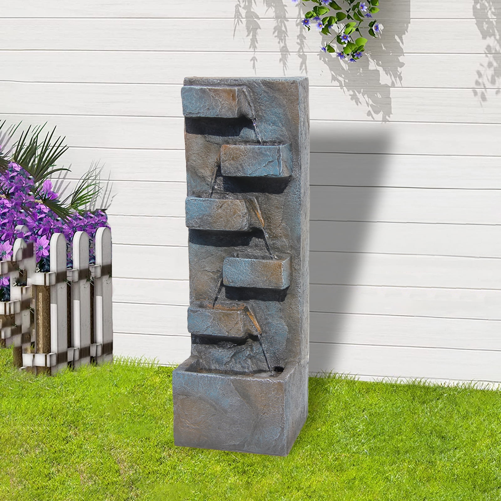 37.4''H Outdoor Indoor Garden Water Fountain 5 Tiers Cascading Rock ...