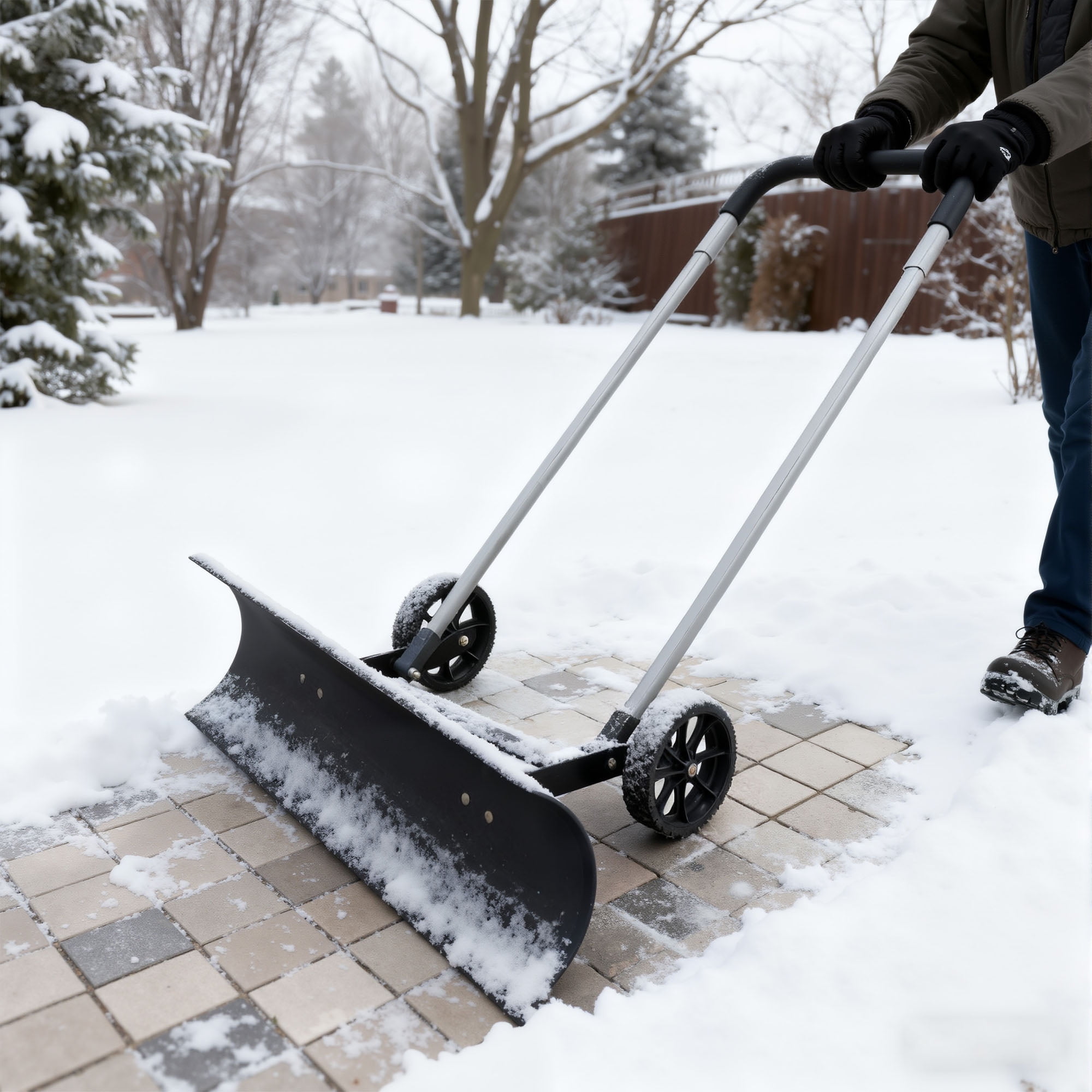 Snow Shovel with Wheels for Driveway, 37.4" x 9.8" Snow Pusher Shovel ...