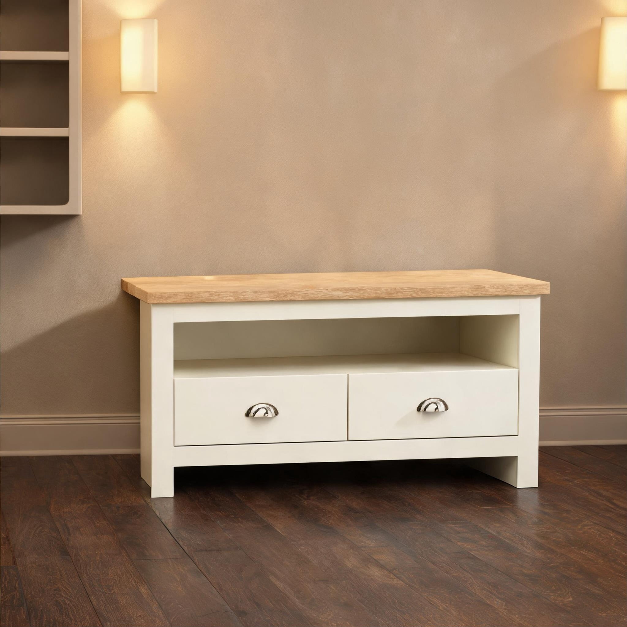37.5-Inch Corner TV Stand with Cable Management, Available in Natural ...