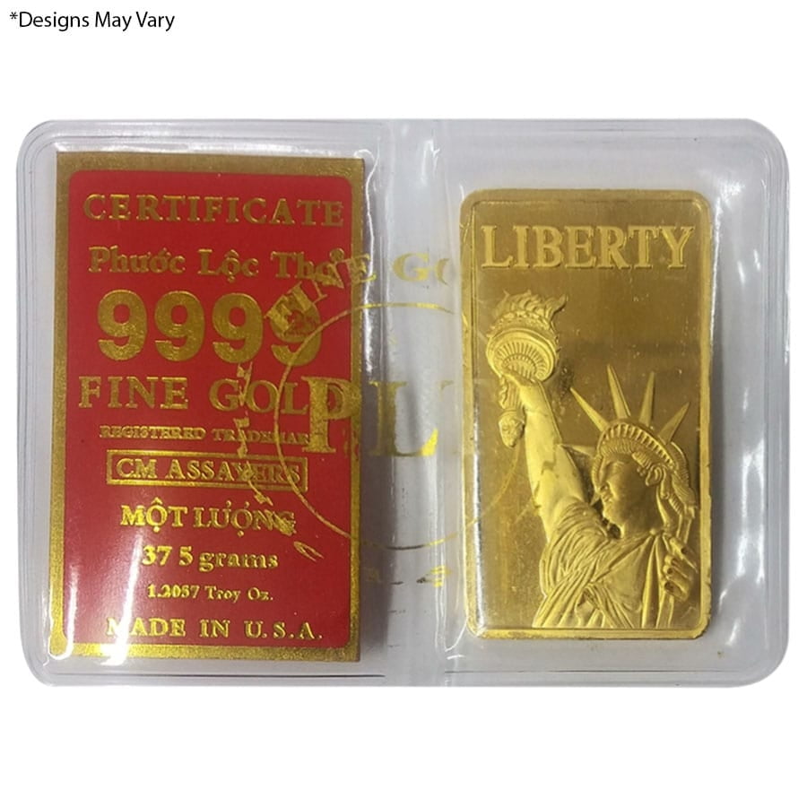 37.5 gram Vietnamese Mot Luong Statue of Liberty Gold Bar .9999 Fine (w ...