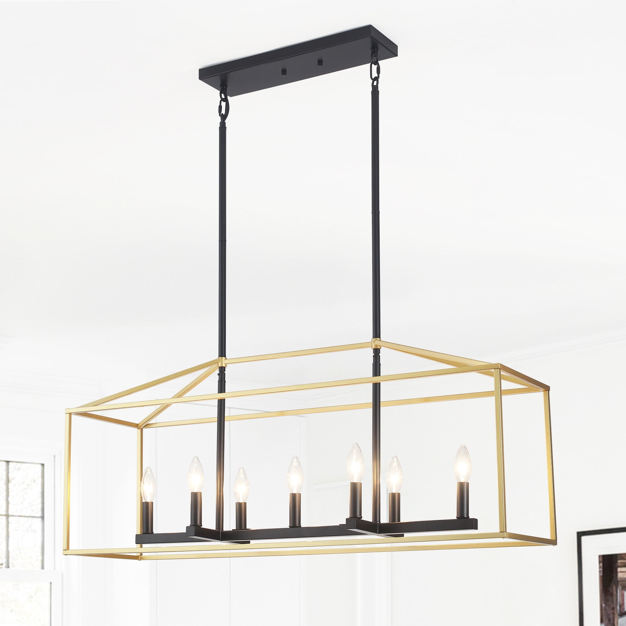 37.79" Wide 7-Light Traditional Farmhouse Rectangle Chandelier, Semi Flush Mount Chandelier ...