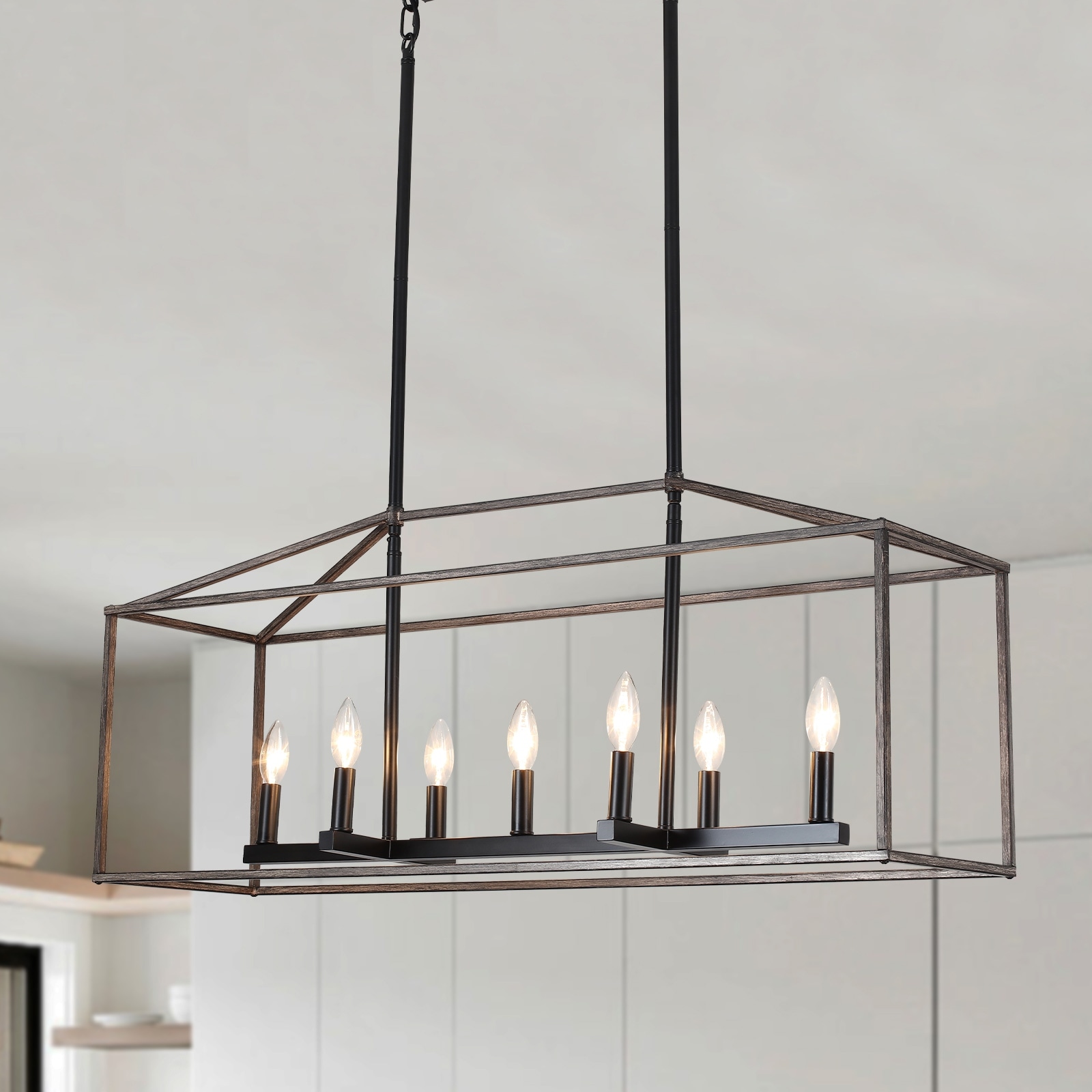 37.79" Wide 7-Light Traditional Farmhouse Rectangle Chandelier, Semi Flush Mount Chandelier ...