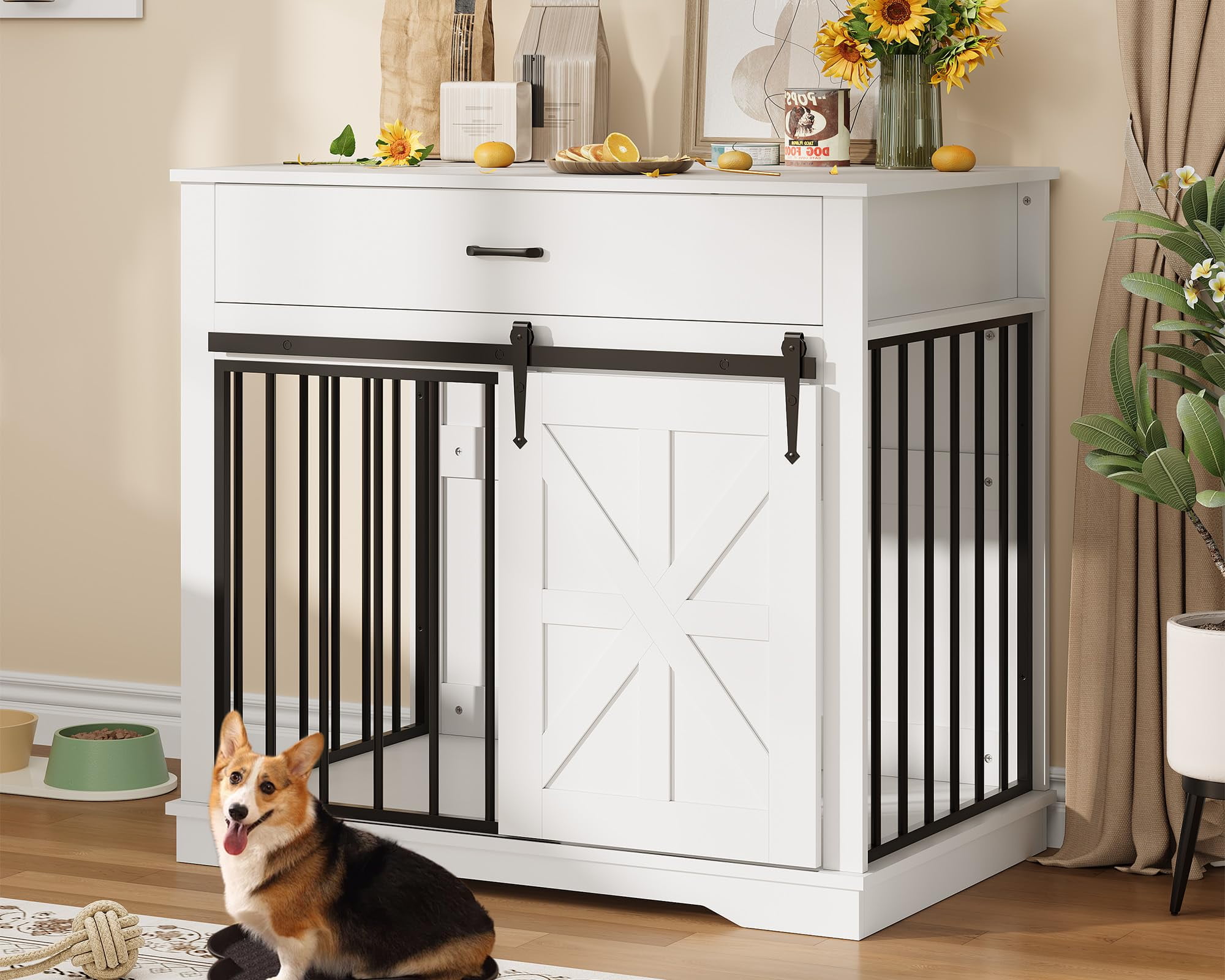 37.8'' Dog Crate Furniture – Kennel End Table with Storage Drawer for ...