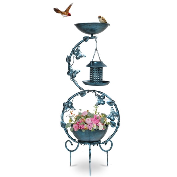 37.8 inch Bird Bath and Solar Bird Feeders Combo with Flower Planter ...