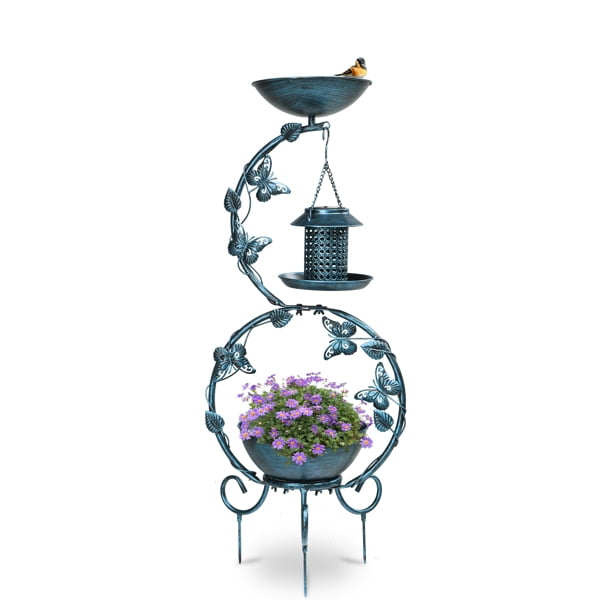 37.8 inch Bird Bath and Solar Bird Feeders Combo with Flower Planter ...