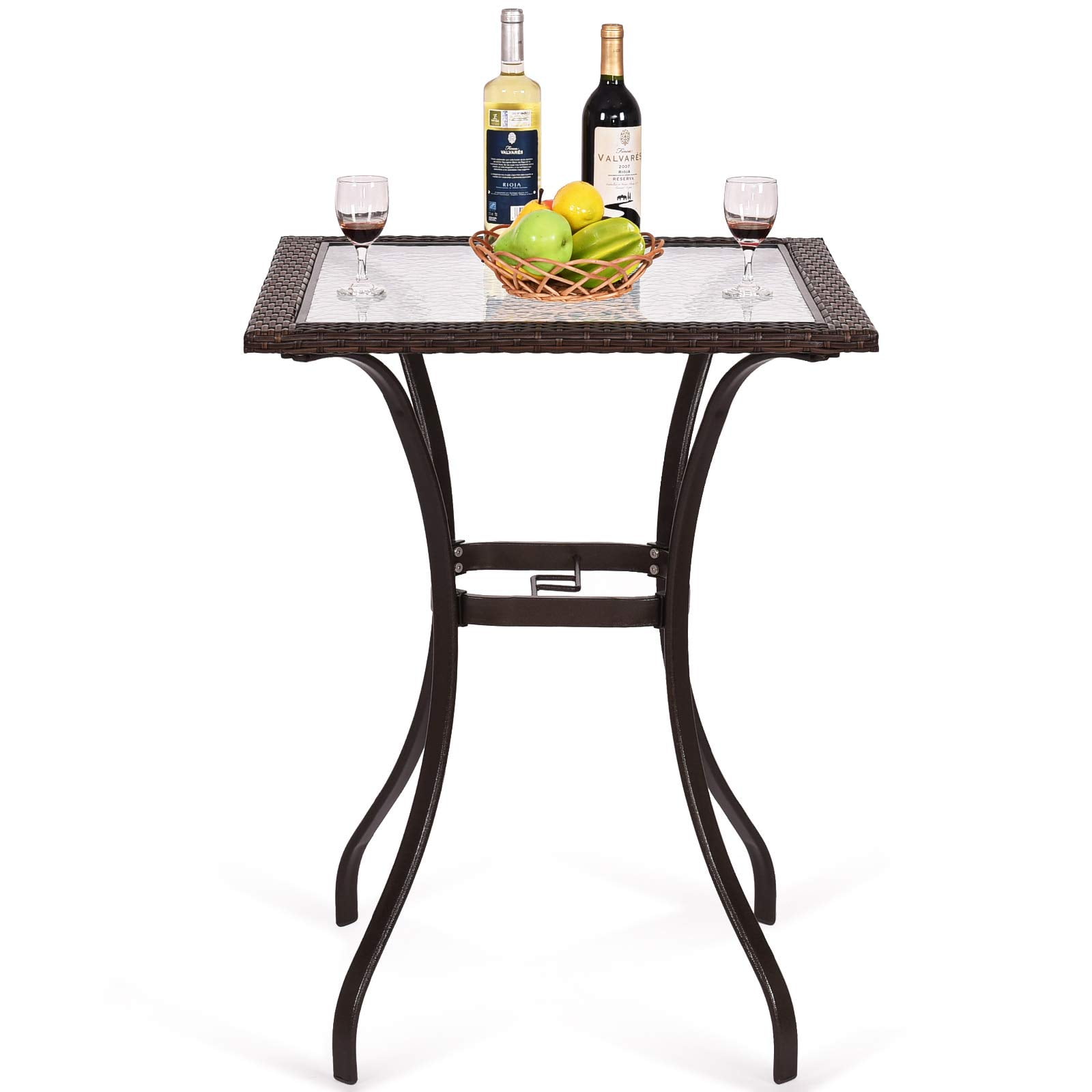 YOYO 37” Metal Square Outdoor Bistro Table with Tempered Glass Top and ...